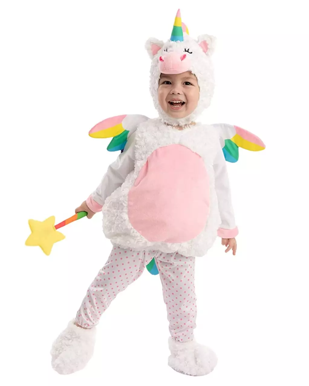Copil în costum de unicorn cu glugă