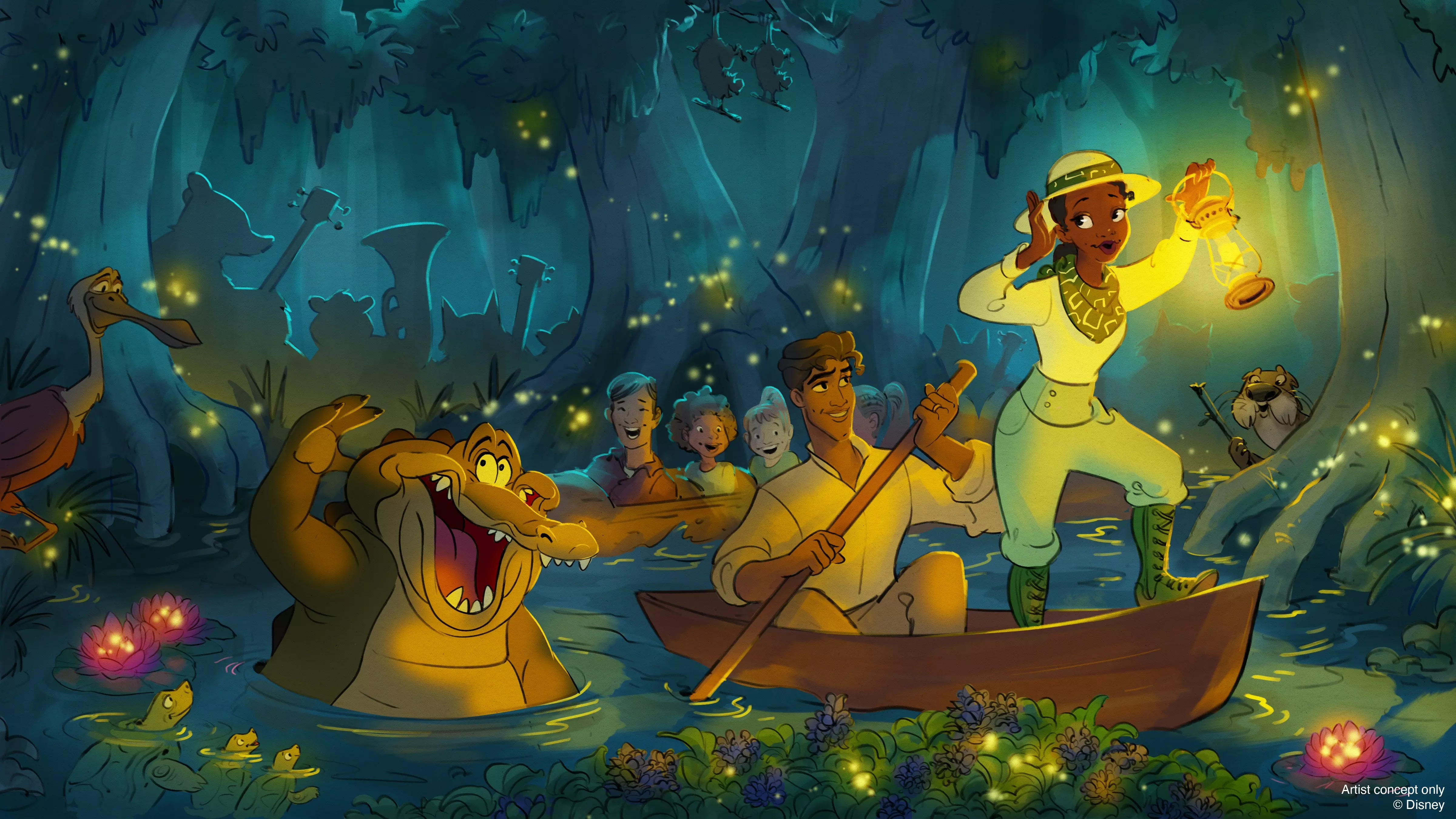 Tiana's Bayou Adventure attraksje sil ein 2024 iepenje by Magic Kingdom en Disneyland.