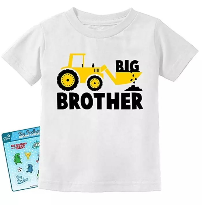 TeeStars Cadeau Big Brother pour les garçons aimant les tracteurs T-shirt + autocollants pour tout-petits/bébés