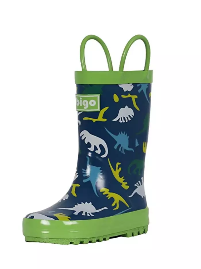 hibigo Bottes de pluie en caoutchouc naturel pour enfants avec poignées faciles pour les petits enfants et les tout-petits garçons,...