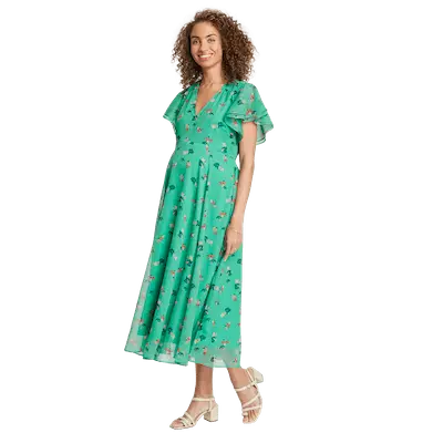 Robe longue en mousseline à fleurs et manches flottantes