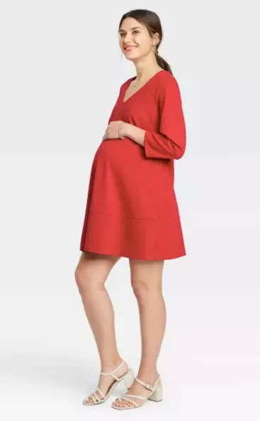 Těhotenské šaty Ponte 3/4 Sleeve Fit & Flare červené