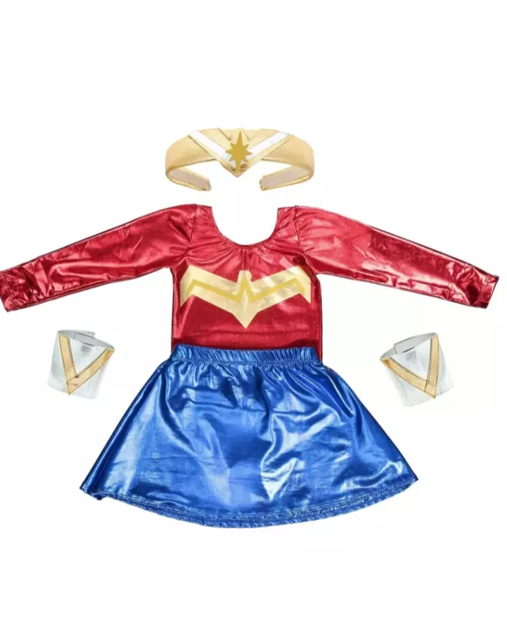 Flay lay of kids Wonder Woman costume