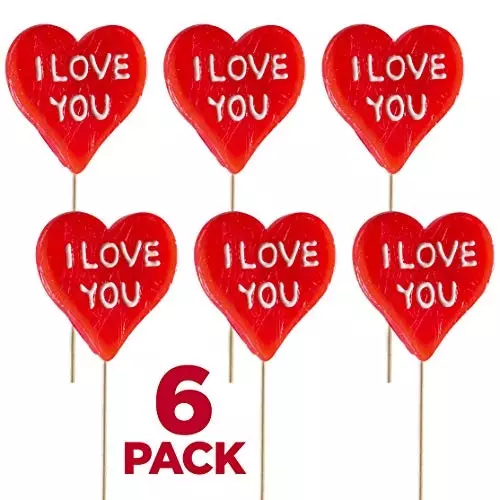 6 חבילות גדולות בצורת לב של חג האהבה I Love You Lollipops - מוצצי ממתקים נהדרים ליום האהבה...